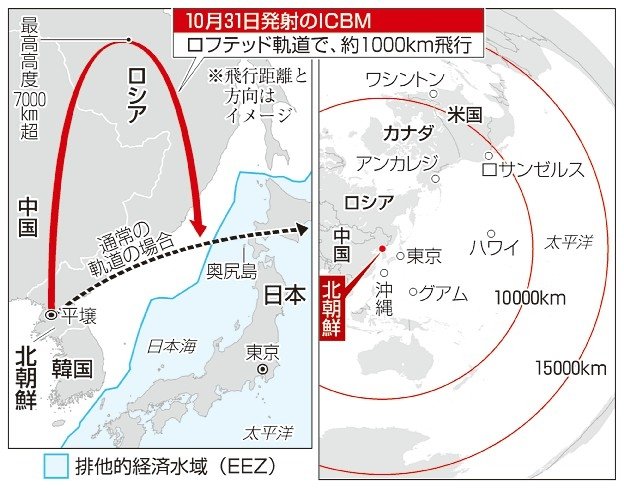 北朝鮮 ICBM最長飛行 86分 新型か、EEZ外落下 | 山陰中央新報デジタル