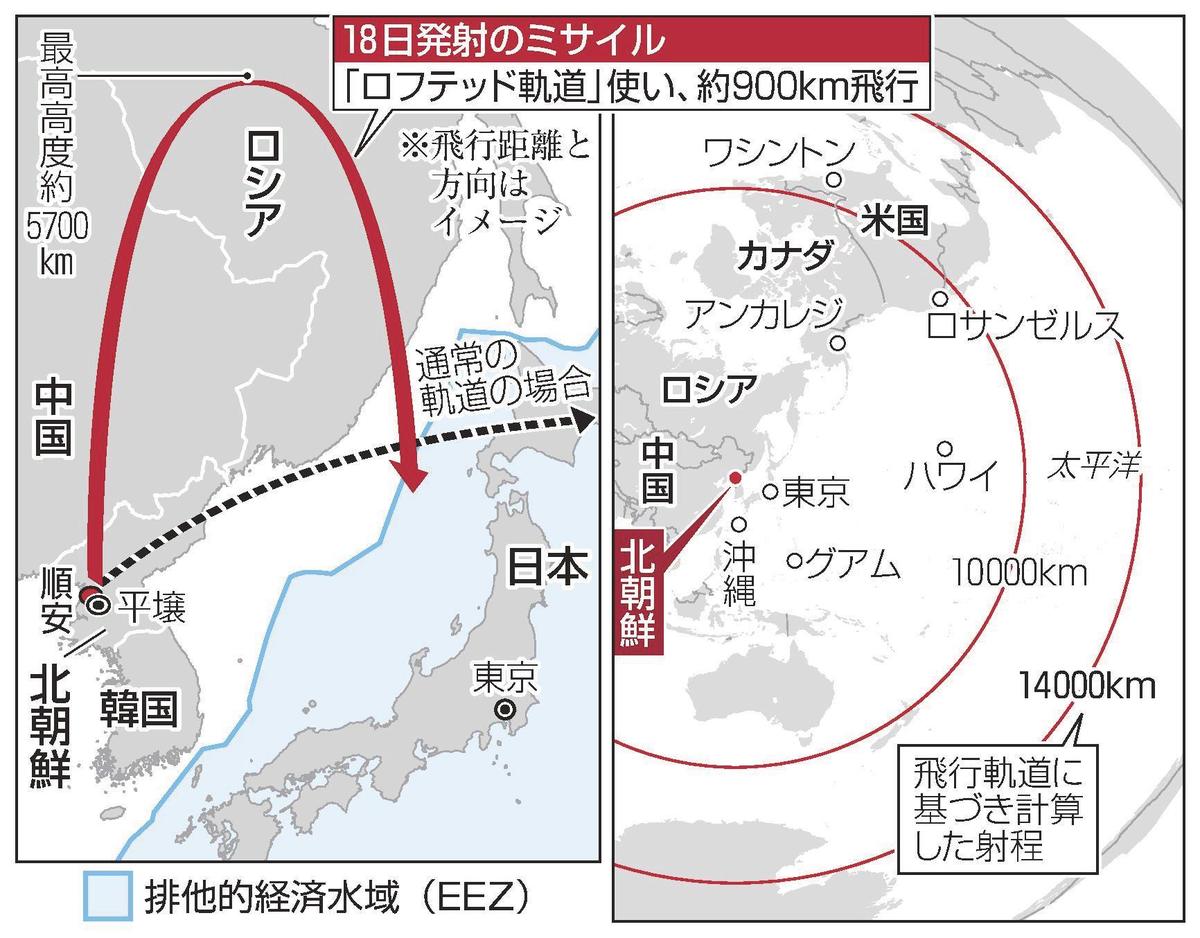 北海道沖に北ICBM級 EEZ内落下 防衛相「米全土射程」 | 山陰中央新報デジタル